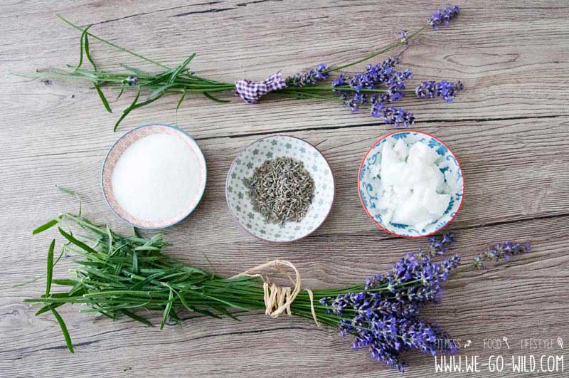 Lavendel Peeling mit Kokosöl für trockene Haut selber machen